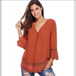 Tops | Rust Lace Detailed Buttonup Blouse | Poshmark